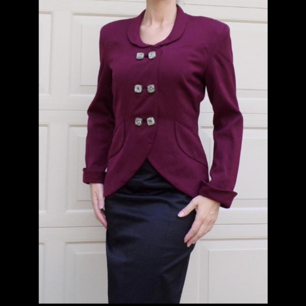 Vintage Lilli Ann Berry Burgundy Blazer Jacket S - Gem
